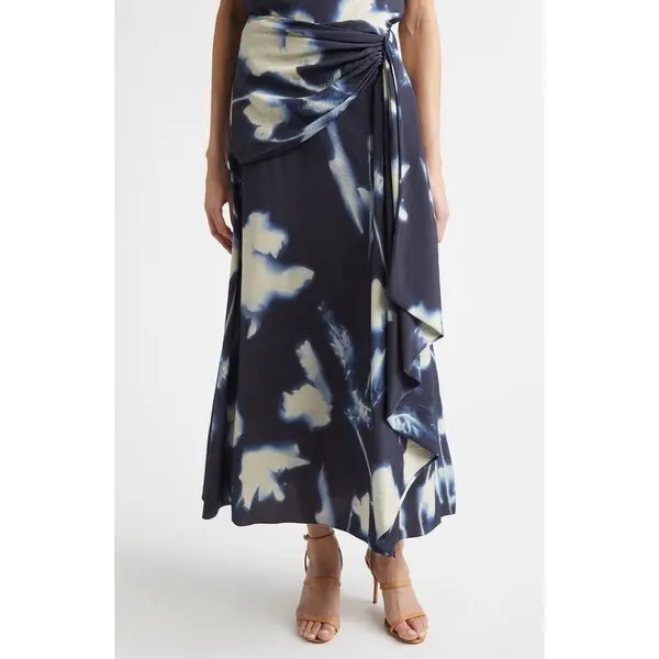 Lela Rose Abstract Floral Cascade Ruffle Crepe Skirt