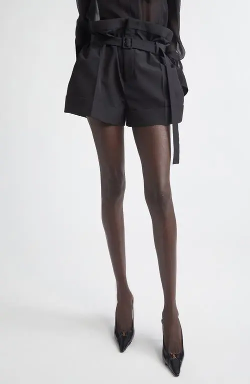 Saint Laurent Paperbag Waist Mohair And Wool Shorts - Noir