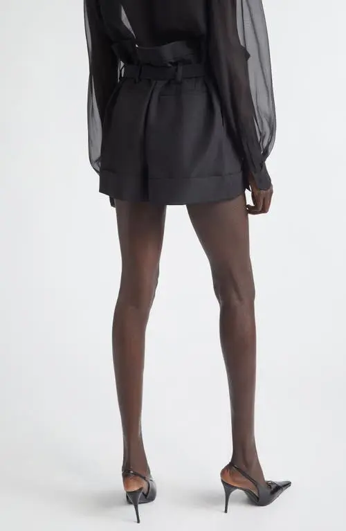 Saint Laurent Paperbag Waist Mohair And Wool Shorts - Noir