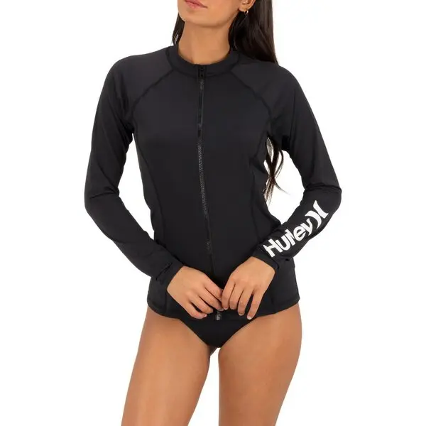 Hurley Oao Zip Front Long Sleeve Rashguard - Black
