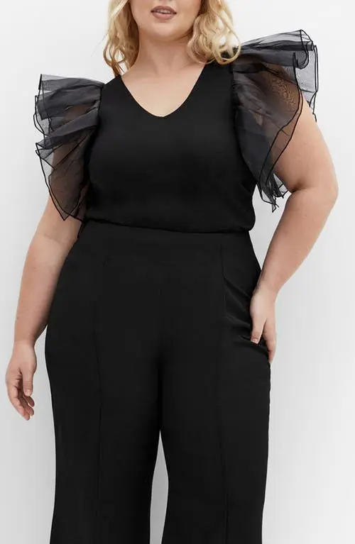 City Chic Sierra Mixed Media Flutter Sleeve Top