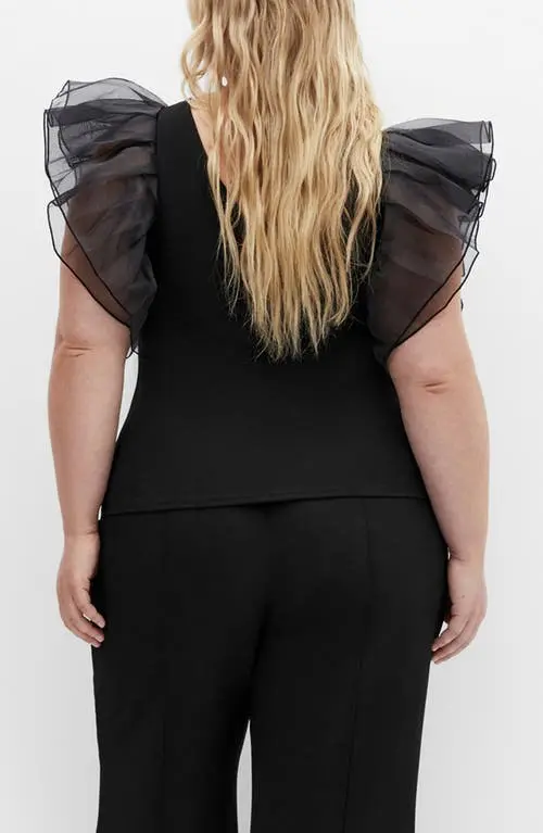 City Chic Sierra Mixed Media Flutter Sleeve Top