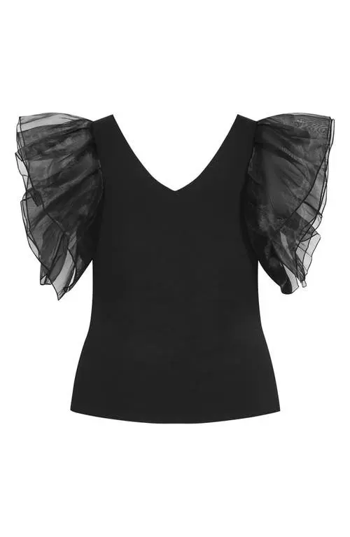 City Chic Sierra Mixed Media Flutter Sleeve Top