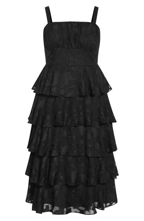 City Chic Daniela Tiered Ruffle Midi Dress - Black