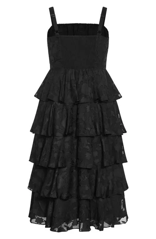 City Chic Daniela Tiered Ruffle Midi Dress - Black