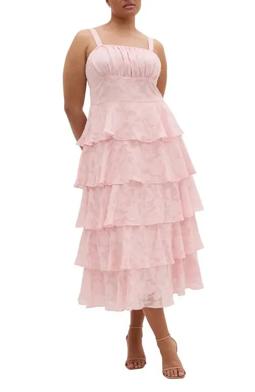 City Chic Daniela Tiered Ruffle Midi Dress - Dusty Pink