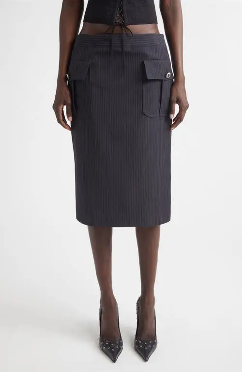 Alexander McQueen Pinstripe Wool & Mohair Cargo Pencil Skirt - Navy