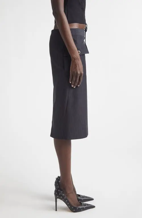Alexander McQueen Pinstripe Wool & Mohair Cargo Pencil Skirt - Navy