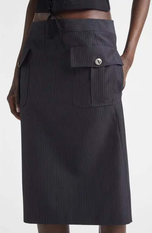 Alexander McQueen Pinstripe Wool & Mohair Cargo Pencil Skirt - Navy