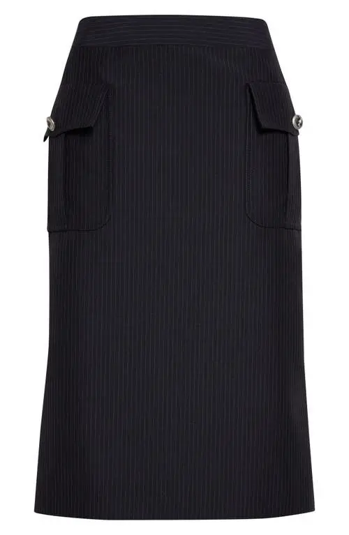 Alexander McQueen Pinstripe Wool & Mohair Cargo Pencil Skirt - Navy