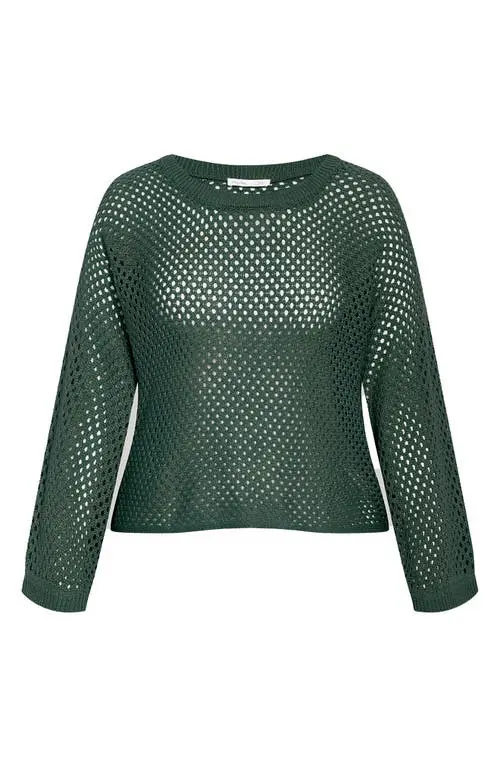 City Chic Open Stitch Long Sleeve Sweater - Forest