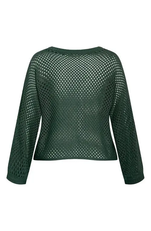 City Chic Open Stitch Long Sleeve Sweater - Forest