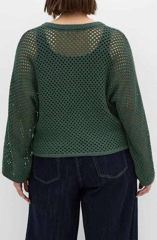 City Chic Open Stitch Long Sleeve Sweater - Forest