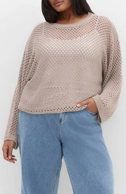 City Chic Open Stitch Long Sleeve Sweater - Stone