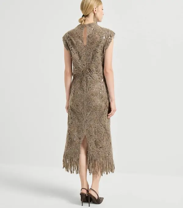 Brunello Cucinelli Mohair-blend Embellished Midi Dress