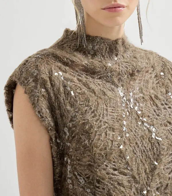 Brunello Cucinelli Mohair-blend Embellished Midi Dress