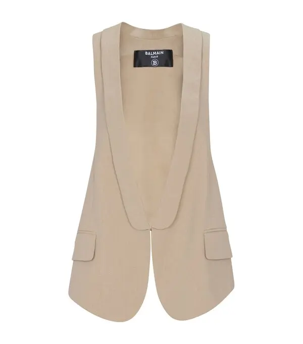 Balmain Linen-cotton Oversized Waistcoat - Beige