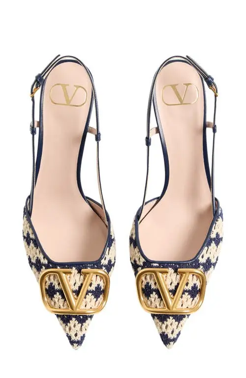 Valentino Garavani Vlogo Crochet Slingback Pumps - Navy