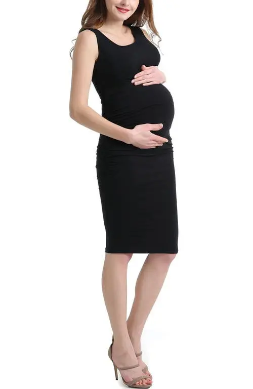 KIMI + KAI Ruched Maternity Midi Dress - Black