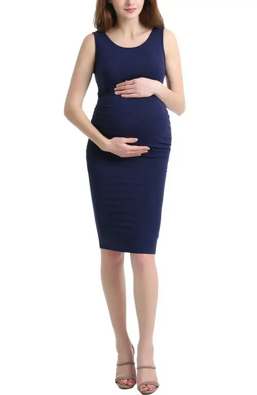 KIMI + KAI Ruched Maternity Midi Dress - Navy