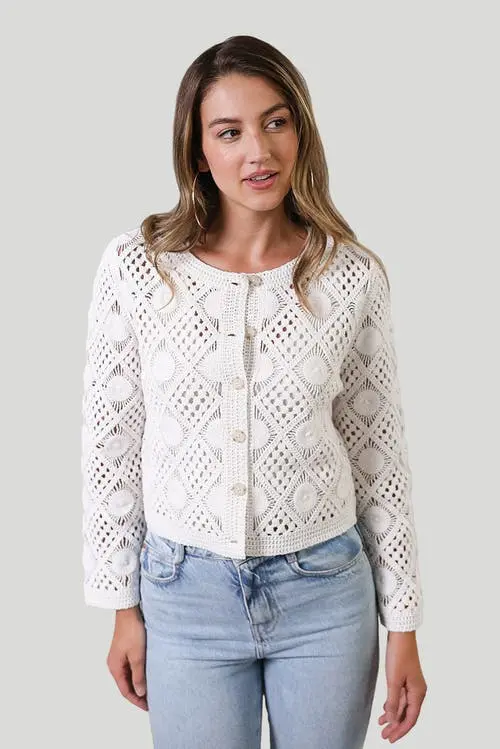 Central Park West Violete Crochet Cardigan - White