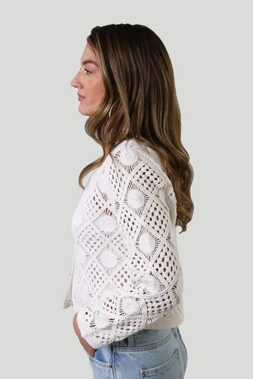 Central Park West Violete Crochet Cardigan - White
