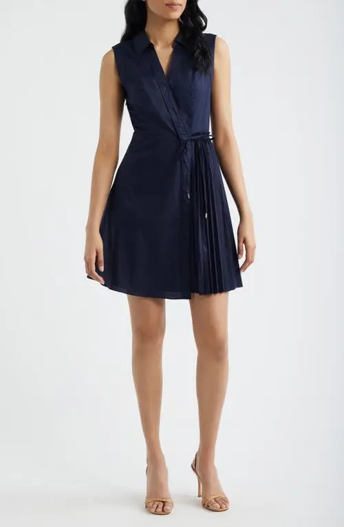 Halogen Pleated Wrap Mini Dress - Baritone Blue
