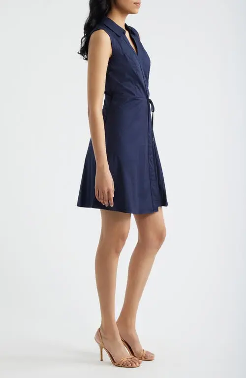 Halogen Pleated Wrap Mini Dress - Baritone Blue