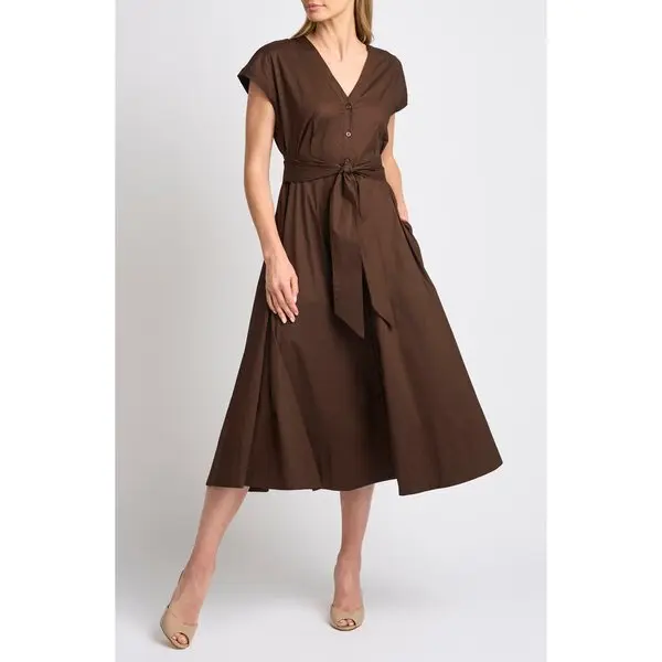 Halogen Tie Front A-line Dress - Chicory Coffee