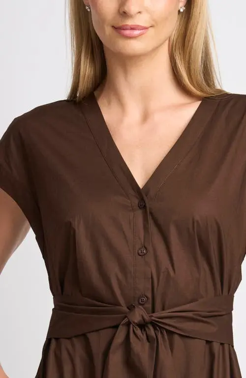 Halogen Tie Front A-line Dress - Chicory Coffee