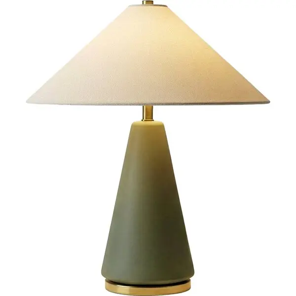 BRIGHTECH Dawn 19" Matte Led Table Lamp With Ivory Cotton Cone Shade And Brass Base - Green