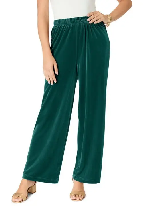 ROAMAN'S Velour Wide Leg Pants - Emerald Green