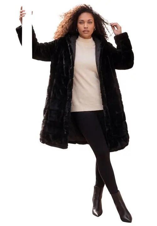 Roaman's 2 In 1 Puffer And Faux Fur Coat - Black
