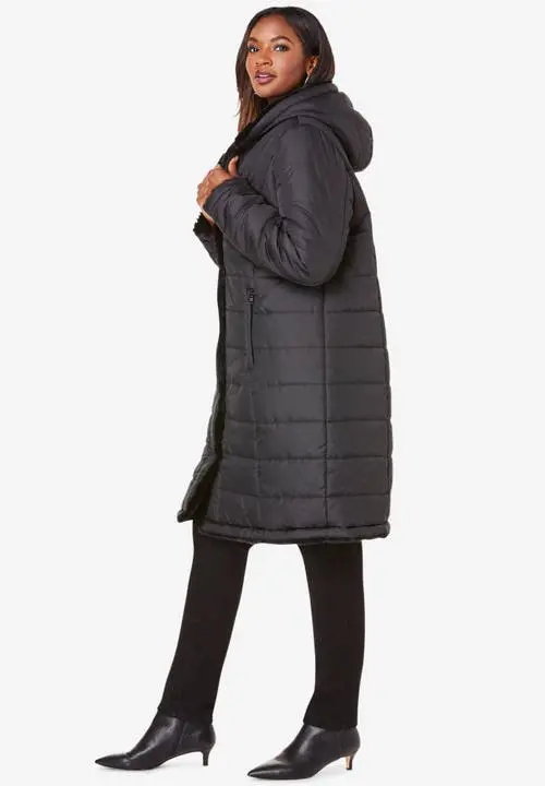 Roaman's 2-in-1 Hooded Coat: Faux Fur And Puffer Options