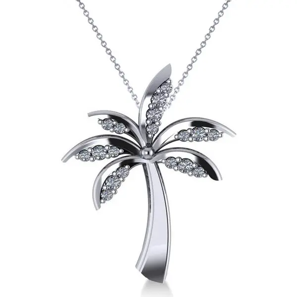 ALLUREZ Diamond Palm Tree Pendant Necklace - White Gold