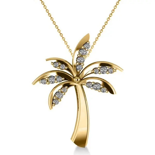 ALLUREZ Diamond Palm Tree Pendant Necklace - Yellow Gold