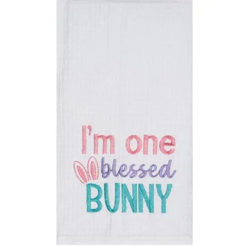 C&F HOME I'm One Blessed Bunny" Easter Rabbit Embroidered Cotton Waffle Weave Kitchen Dishtowel - White