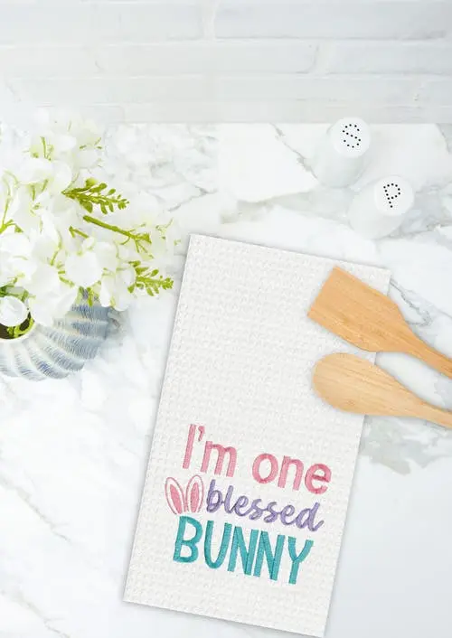 C&F HOME I'm One Blessed Bunny" Easter Rabbit Embroidered Cotton Waffle Weave Kitchen Dishtowel