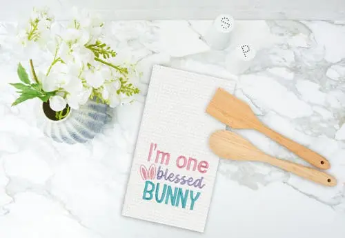 C&F HOME I'm One Blessed Bunny" Easter Rabbit Embroidered Cotton Waffle Weave Kitchen Dishtowel