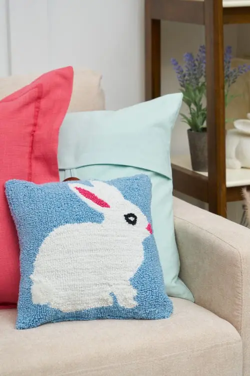 C&F HOME Easter Bunny Hooked Blue Mini Accent Pillow 12" X 12
