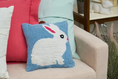 C&F HOME Easter Bunny Hooked Blue Mini Accent Pillow 12" X 12