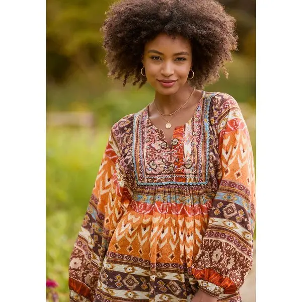 JOE BROWNS Blouson Sleeve Beaded Tunic - Rustic Tapestry