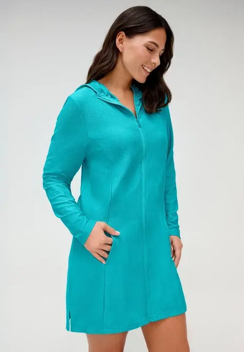 SWIMSUITS FOR ALL Chlorine Resistant Quick Dry Hoodie Zip Front Cover Up - Oasis