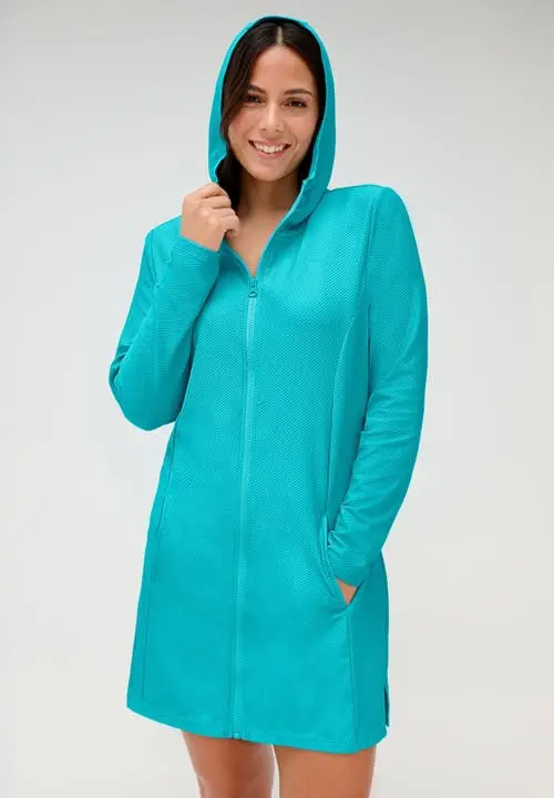 SWIMSUITS FOR ALL Chlorine Resistant Quick Dry Hoodie Zip Front Cover Up - Oasis