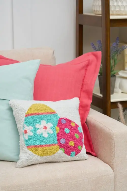 C&F HOME Easter Eggs Mini Hooked Accent Pillow 12" X 12"