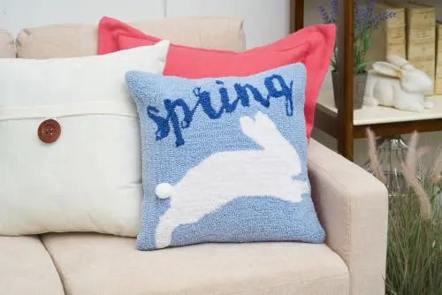 C&F HOME Spring" Jumping Easter Bunny Rabbit Hooked Accent Throw Pillow 16" X 16"