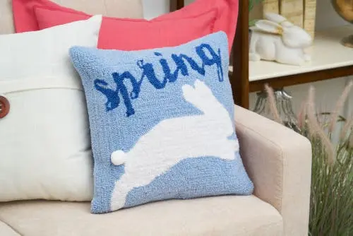 C&F HOME Spring" Jumping Easter Bunny Rabbit Hooked Accent Throw Pillow 16" X 16"