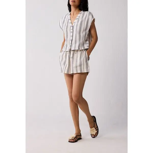 REISTOR Drawstring Waist Shorts - Linear Canvas