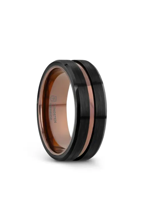 LARSON JEWELERS Nevan Flat Brushed Tungsten Wedding Band - Black/espresso