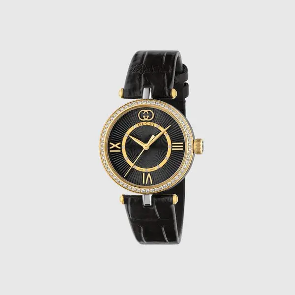 Gucci 30mm Watch With Alligator Strap - Steel